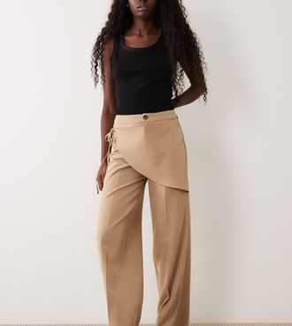 the frolic pantalon droit &agrave; devant portefeuille avec lien, beige-Neutre