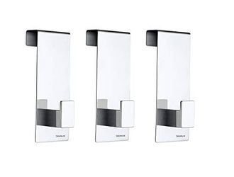 Blomus MENOTO- Set 3 Türhaken aus poliertem Edelstahl, Wandhaken starke Ausführung, Türgarderobe zum Einhängen, Kleiderhaken mit Montage ohne Bohren (H / B /
