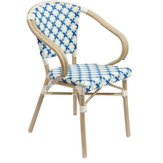Oviala Oviala - Fauteuil de terrasse bistrot parisien en aluminium et rotin bleu