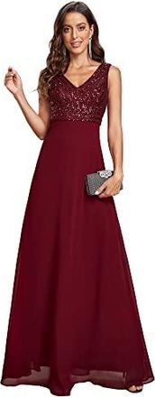 Ever-pretty Robe pour Mariage Invité Femme Élégante Paillettes Rayées sans Manches Col V Chic Bordeaux 36