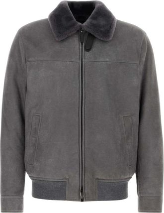 Brioni Homme, Vestes, Gris, Taille: L Standing Collar Jacket