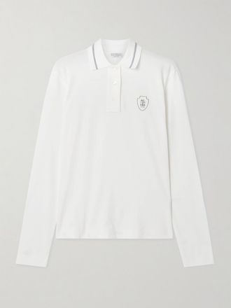 Brunello Cucinelli Polohemd Aus Baumwoll-jersey Mit Print - Wei&szlig;