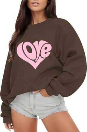 Generic Sweat &agrave; capuche &agrave; manches longues et col rond pour femme 2026, marron, XXL