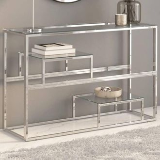 vidaXL Table console argent&eacute; acier inoxydable et verre tremp&eacute;