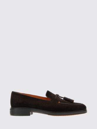 Santoni Mocassins en daim avec pampilles et coutures en relief sur le plateau