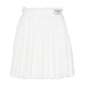 Balmain Jupe patineuse en tweed pliss&eacute; &agrave; franges - Femme - Jupes - Blanc - Taille: 40 FR