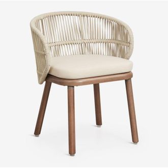 Sklum Chaise de jardin en bois dacacia et corde tress&eacute;e Capri SKLUM Beige Cr&egrave;me