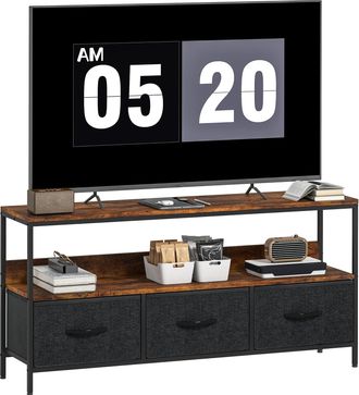 HOMCOM TV-M&ouml;bel 120 cm, TV-M&ouml;bel f&uuml;r Fernseher bis 55 Zoll mit 1 Regal, 3 faltbaren Schubladen und Stahlf&uuml;&szlig;en, TV-Bank f&uuml;r Wohnzimmer, Schlafzimmer, rustikal