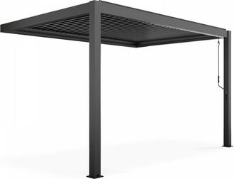 Oviala Oviala - Pergola bioclimatique adoss&eacute;e 3 x 4 m - Aluminium 100% - Lames orientables manuelles - Goutti&egrave;res pour &eacute;vacuation des eaux pluviales