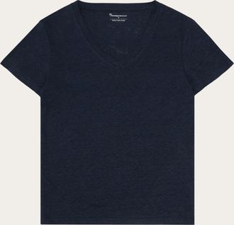 Knowledge Cotton Apparel Damen vegan T-Shirt Leinen V-Ausschnitt Total Eclipse