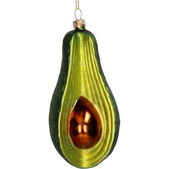 HD Collection Christbaumschmuck Glas 12,9cm - Avocado Figur zum Aufh&auml;ngen - handbemalt & mit Glitzer verziert - Weihnachtsbaum Anh&auml;nger f&uuml;r Weihnachten - Christbaum