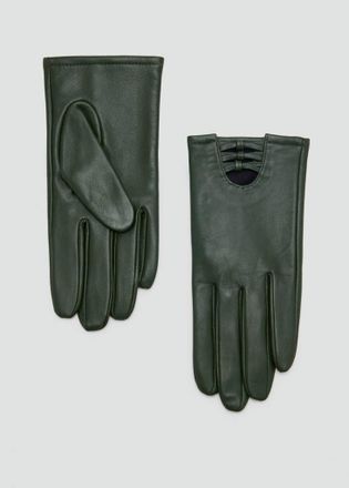 Mango Gants cuir d&eacute;tail nauds vert - Femme - S - MANGO