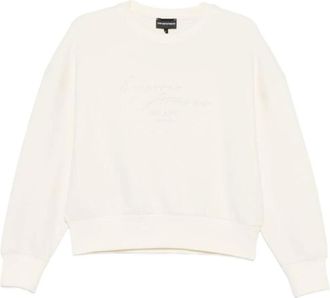 Emporio Armani Femme, Sweatshirts et sweats &agrave; capuche, Beige, Taille: 42 FR SweaT-shirt Logo Brod&eacute;