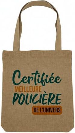 Fabulous Sac Shopping Tote Bag Aspect Lin - Certifi&eacute;e meilleure Polici&egrave;re de lunivers Police Gendarmerie - Sac de Courses Toile Epaisse 360g Beige Naturel Caba