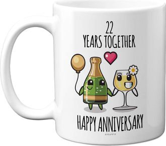 Stuff4 Tasse zum 22. Jahrestag, Geschenk für Männer und Frauen, 22 Jahre zusammen, Happy 22 Year Wedding Anniversary für Ehemann, Ehefrau, Sohn, Tochter, Bru