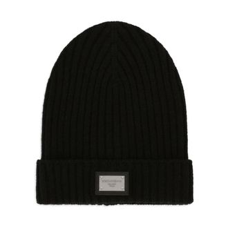 Dolce & Gabbana Homme, Accessoires, Noir, Taille: M Bonnet Noir en Tricot C&ocirc;tel&eacute; avec Logo