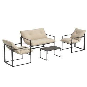 OUTSUNNY Salon de Jardin extérieur 4 pièces pour 4 Personnes avec canapé 2 Places, 2 fauteuils et 1 Table Basse 3 Coussins mobilier de Jardin pour terrasse Jar