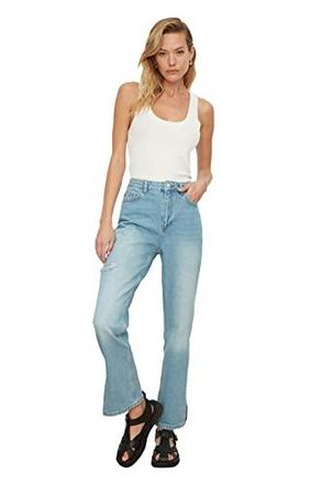Trendyol Blue Torn Detailed High Waist Bootcut fit Jeans, 40 aux Femmes