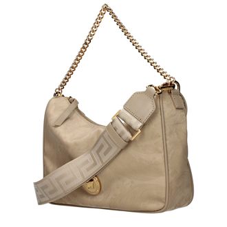 Versace Womens Quilted Fabric Shoulder Bag Beige