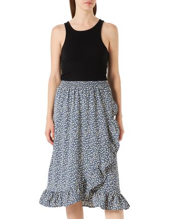 Only Damen Onlolivia WVN Noos Long Wrap Skirt Rock, Blue Mirage/AOP:Tonal Ditsy, M EU