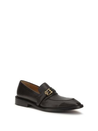 Versace Mens Leather Loafers With Medusa Accessory Ebano-Gold Calf Bos Taurus