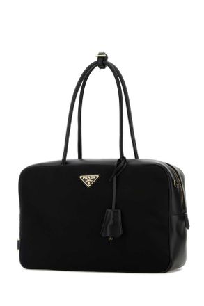 Prada Womens Black Leather And Re-Nylon Handbag Nero Poliammidericiclata-Vitello Borse A Mano Bag