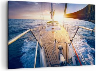 Arttor Bilder auf Leinwand 100x70cm Leinwandbild mit Rahmen Segelboot Meer Groß Wanddeko Bild Schlafzimmer Küche Deko Wandbilder Dekoration Wohnzimmer Wall D