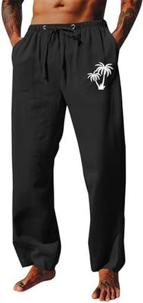 Generic Pantalon en lin pour homme - Coupe ample - Pantalon chino pour homme - Pantalon cargo long - Pantalon cargo d&eacute;contract&eacute; - Jambe droite - Pantalon chin