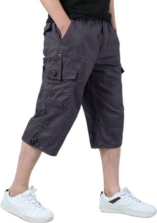 KEFITEVD M&auml;nner Shorts Kurz Hose Herren Cargo Taschen Stoffhose 3/4 Lang Trekkinghose Milit&auml;r Shorts Strandhose Ausflug Reisen Grau EU 40, CN 5XL