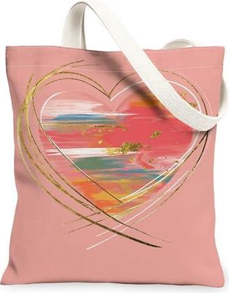 Generic Sacs fourre-tout en toile en forme de coeur, motif de coup de pinceau color&eacute;, sacs d&eacute;picerie, sacs d&eacute;picerie r&eacute;utilisables, &eacute;l&eacute;gants et l&eacute;gers, lavabl