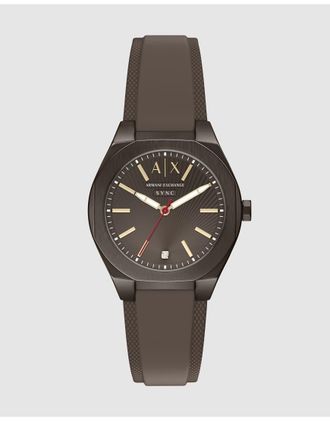 A|X Armani Exchange montre Sync &agrave; trois aiguilles en silicone marron