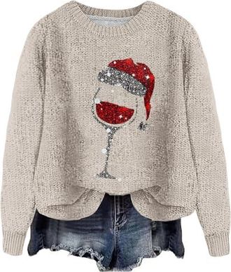 Generic Pull de No&euml;l pour femme 2025 - Pull de vacances amusant - Imprim&eacute; flocon de neige - L&eacute;ger et doux - Col rond - Manches longues - V&ecirc;tements de f&ecirc;te d&eacute;c