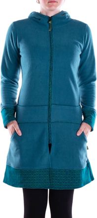 vishes Alternative Bekleidung - lange Kapuzenjacke Damen Fleece Hippiemantel &Uuml;bergangsjacke t&uuml;rkis 40