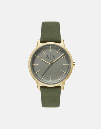A|X Armani Exchange Montre pour homme en tissu vert &agrave; trois aiguilles - Dor&eacute;