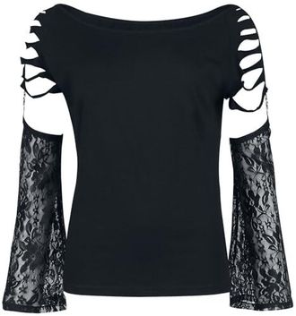 Gothicana by EMP Femme t-Shirt Noir &agrave; Manches Longues avec Manches en Dentelle L