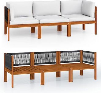 vidaXL Canapé de Jardin 3 Places avec Coussin en Bois dacacia et Corde