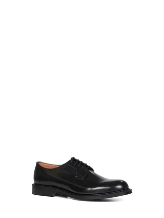 Churchs Mens Derby Shoes Shannon Leather Black Calfskin Lace-Up Flat