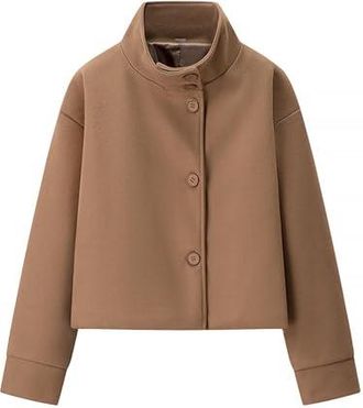 Generic Manteau dhiver en laine pour femme avec boutons - Veste courte et chaude - Col montant - Veste en laine épaisse - Manteaux courts unis pour femme, mar