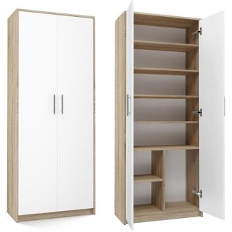 Topeshop Topeshop - parla - Armoire moderne 6 &eacute;tag&egrave;res - 180x74x35cm - Meuble de rangement - Armoire bureau - Blanc et Sonoma