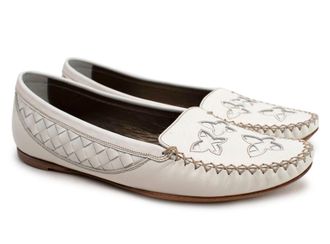 Bottega Veneta White Intrecciato Laser-cut Loafers Size 37