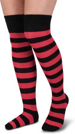 Normani Breit gestreifte Overknee Strümpfe - Knistrümpfe bis übers Knie - bunt geringet Farbe Schwarz/Rot