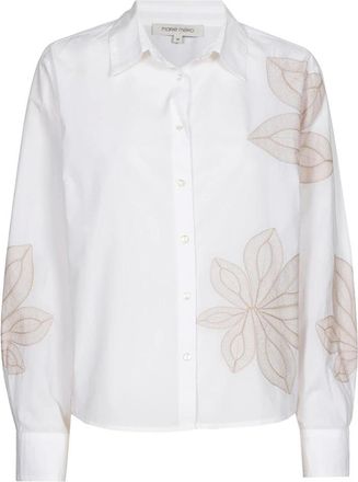 Marie M&eacute;ro Femme, Blouses et Chemises, Blanc, Taille: 50 FR Blouse blanche &agrave; fleur beiges
