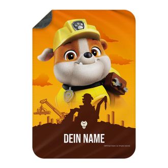 Picanova PAW Patrol Pl&uuml;schdecke mit Wunschname - warme Flauschige Kuscheldecke - hochwertiges Fleece f&uuml;r Kindergarten - Rubble 100x70 cm