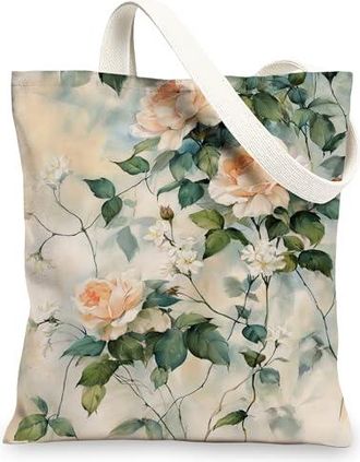 Generic Sacs fourre-tout en toile florale, élégant motif botanique, sacs à provisions réutilisables, vintage chic, léger et lavable avec bandoulière, floral, 