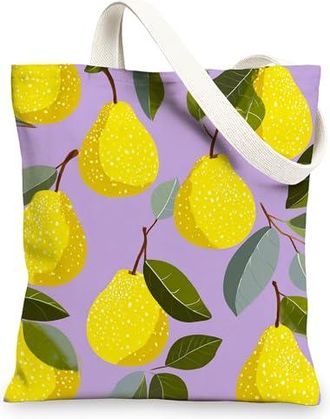 Generic Sacs fourre-tout en toile de fruits, sacs à provisions réutilisables, motif poire colorée, moderne, artistique, léger, lavable, bandoulière C, violet,
