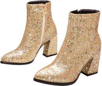 Frcolor Bottines Courtes &agrave; Talon Haut pour Femmes Bout Effil&eacute; &agrave; Paillettes Bottines &agrave; Glissi&egrave;re Lat&eacute;rale Chaussures &Eacute;l&eacute;gantes Automne Hiver