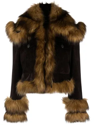 Dsquared2 veste &agrave; bords en fausse fourrure - Marron