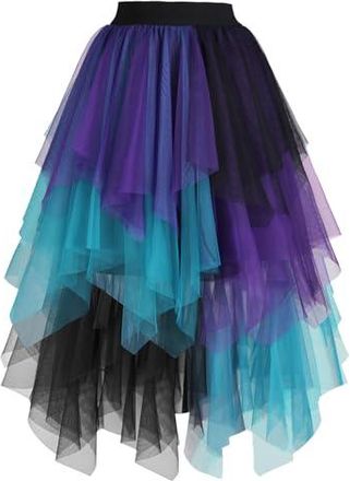 Generic Body m&eacute;tallique pour femme - Taille haute &eacute;lastique - Jupe midi - Jupe superpos&eacute;e irr&eacute;guli&egrave;re en maille - Jupe dHalloween, Vert clair., M