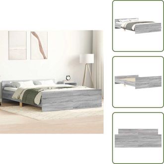 vidaXL Bettgestell mit Kopf- und Fu&szlig;teil Grau Sonoma 135x190 cm - Bettes Gestell - Holzbettrahmen - Massivholzbette - Bettkopfst&uuml;tze - Boxspringbett