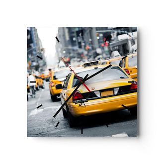 Arttor Modern Wanduhr Taxi Stra&szlig;e New York 30x30cm Quadrat Klein Wand Uhr Glas Analog Zimmeruhren K&uuml;che B&uuml;ro Wohnzimmer Glasuhr Wall Clock Dekoration Design 